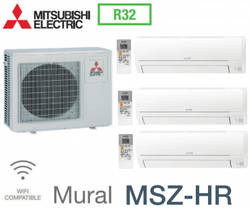 Mitsubishi Tri-split Mural Inverter MXZ-3HA50VF + 3 MSZ-HR25VF - R32 - Multi split - Mitsubishi ...