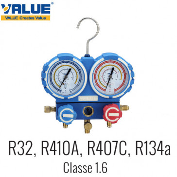 Manomètre 2 voies R32, R410A, R407C, R134a de Value
