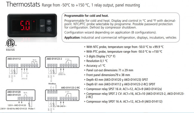 Régulateur AKO-D14123 avec une sonde NTC