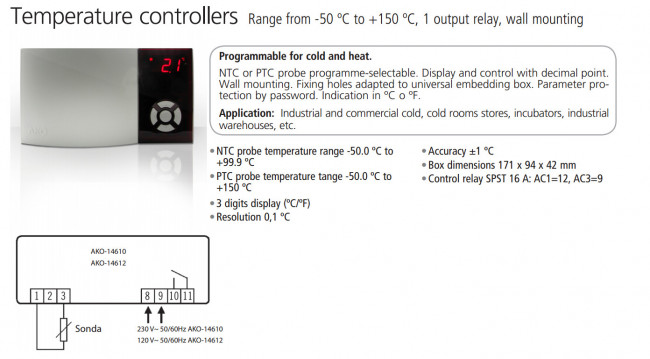 Régulateur mural AKO-D14610 avec une sonde NTC