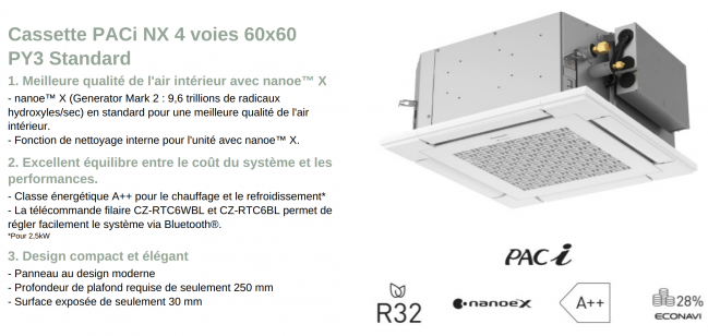 Panasonic PACi NX Standard - Cassette 4 voies 60x60 Inverter+ KIT-50PY3Z5