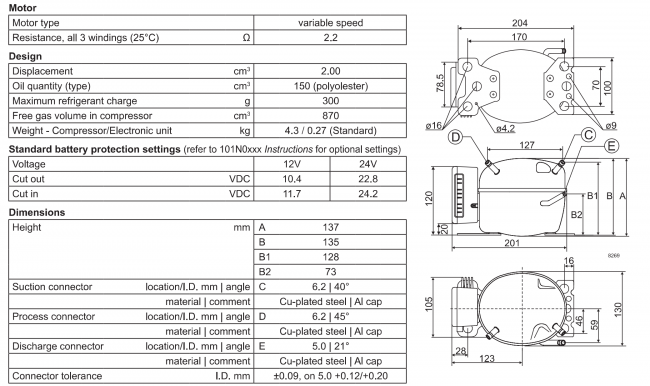 Compresseur Danfoss / Secop BD35F - R134A, 12-24V DC, avec MODULE
