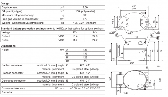 Compresseur Danfoss / Secop BD50F - R134A, 12-24V DC, avec MODULE