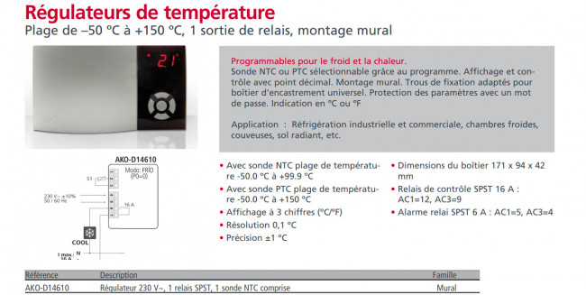 Régulateur mural AKO-D14610 avec une sonde NTC