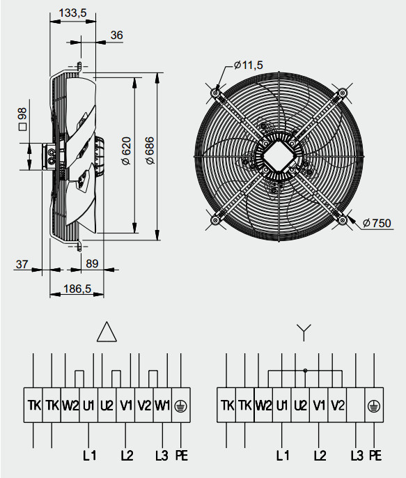 Ventilateur axial de roteur externe HRT/4-630/25 BPN de S&P