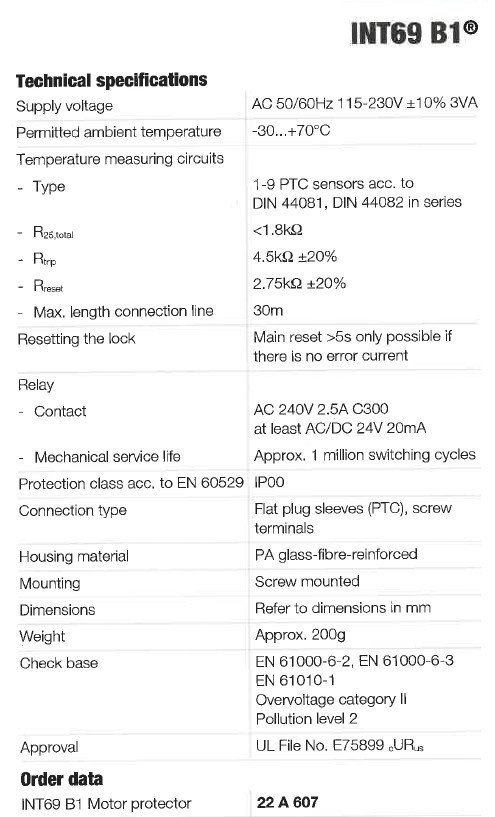 Module de protection de moteur INT69 B1
