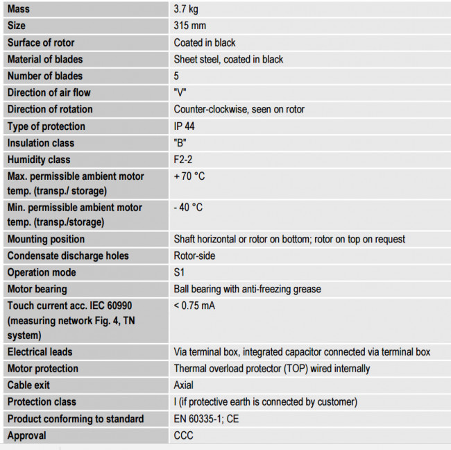 Ventilateur hélicoïde S4E315-AC08-07 de EBM-PAPST pour évaporateur ECO - Modèle CTE
