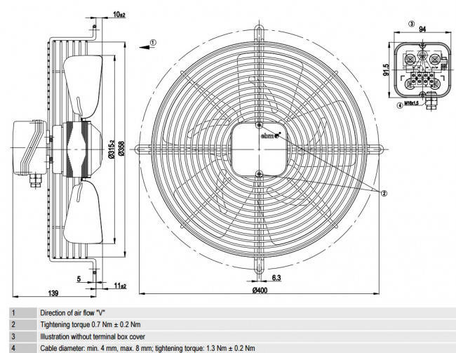 Ventilateur hélicoïde S4E315-AC08-07 de EBM-PAPST pour évaporateur ECO - Modèle CTE
