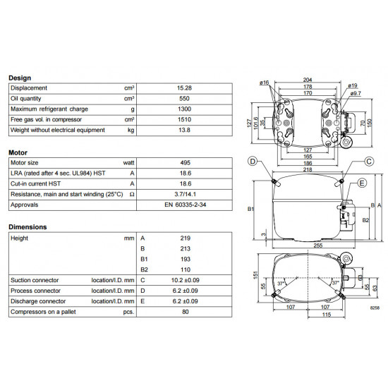 Compresseur Danfoss SC15CLX.2 - R404A, R507